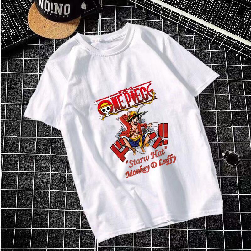 Cute cartoon pirate king character Lufei white black T-shirt women's ...