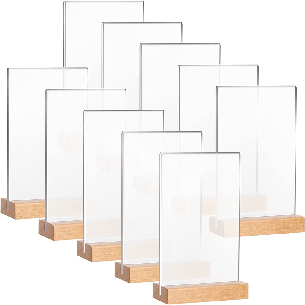 Acrylic T Shape Menu Paper Display Stand Picture Frame with Wooden Base ...