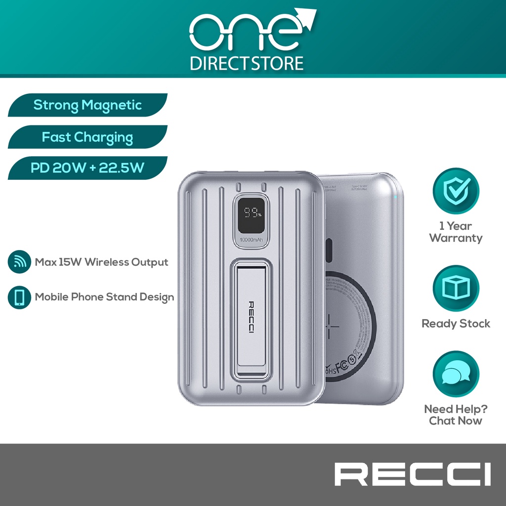 RECCI RPB_P23 PD 20W + 22.5W Magnetic Wireless Power Bank 10000mAh (Come With Holder) | Shopee ...