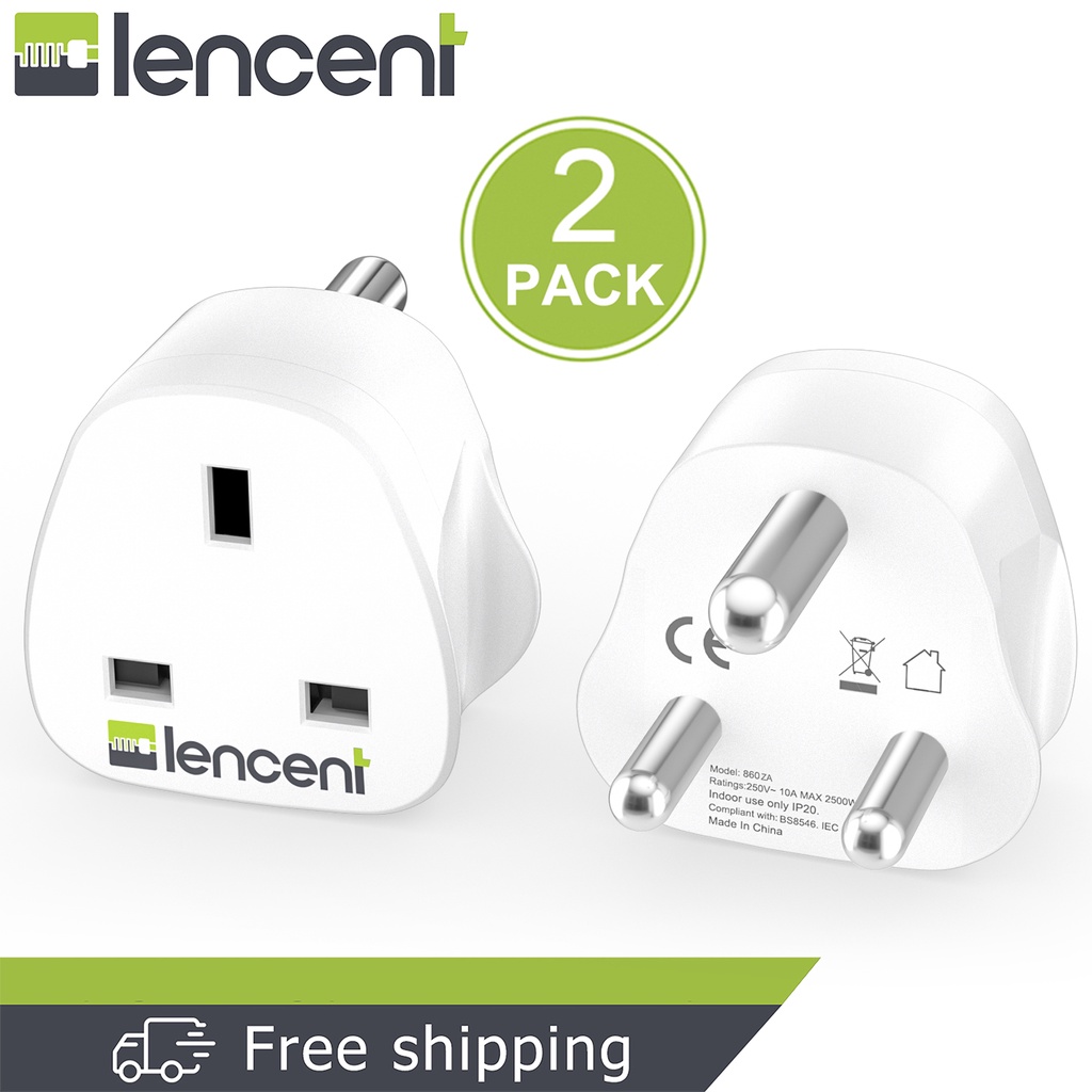 LENCENT 2 X UK to South Africa Plug Adapter Grounded Travel Adapter ...