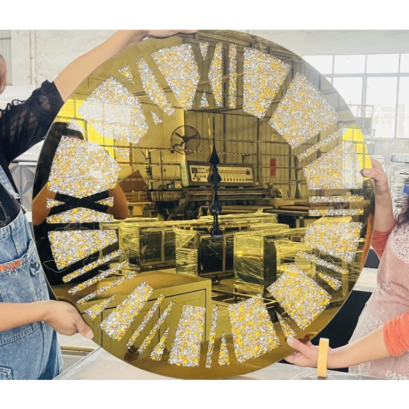 New Pure Gold/Yellow Gold Diamond Crush wall clock Jam Gold Ready Stock ...
