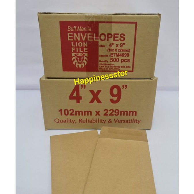 Lion Envelope Brown 70gsm 4“x9” (102mmX229mm) (500pcs/Box) | Shopee ...