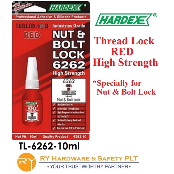 HARDEX THREAD LOCK TL-6262 NUT & BOLT LOCK (RED - HIGH STRENGTH) TL6262 ...