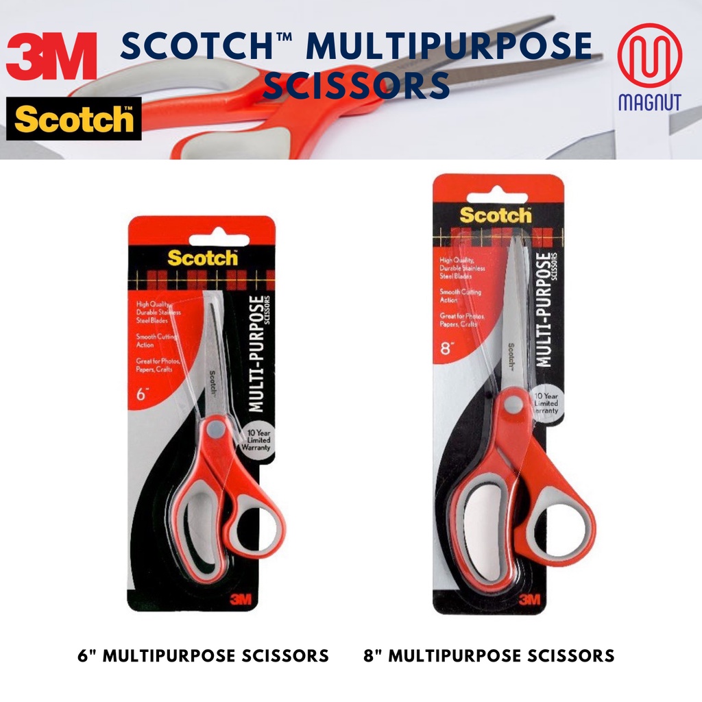 Scotch™ Multipurpose Scissors Stainless Steel Home & Office Soft Rubber ...