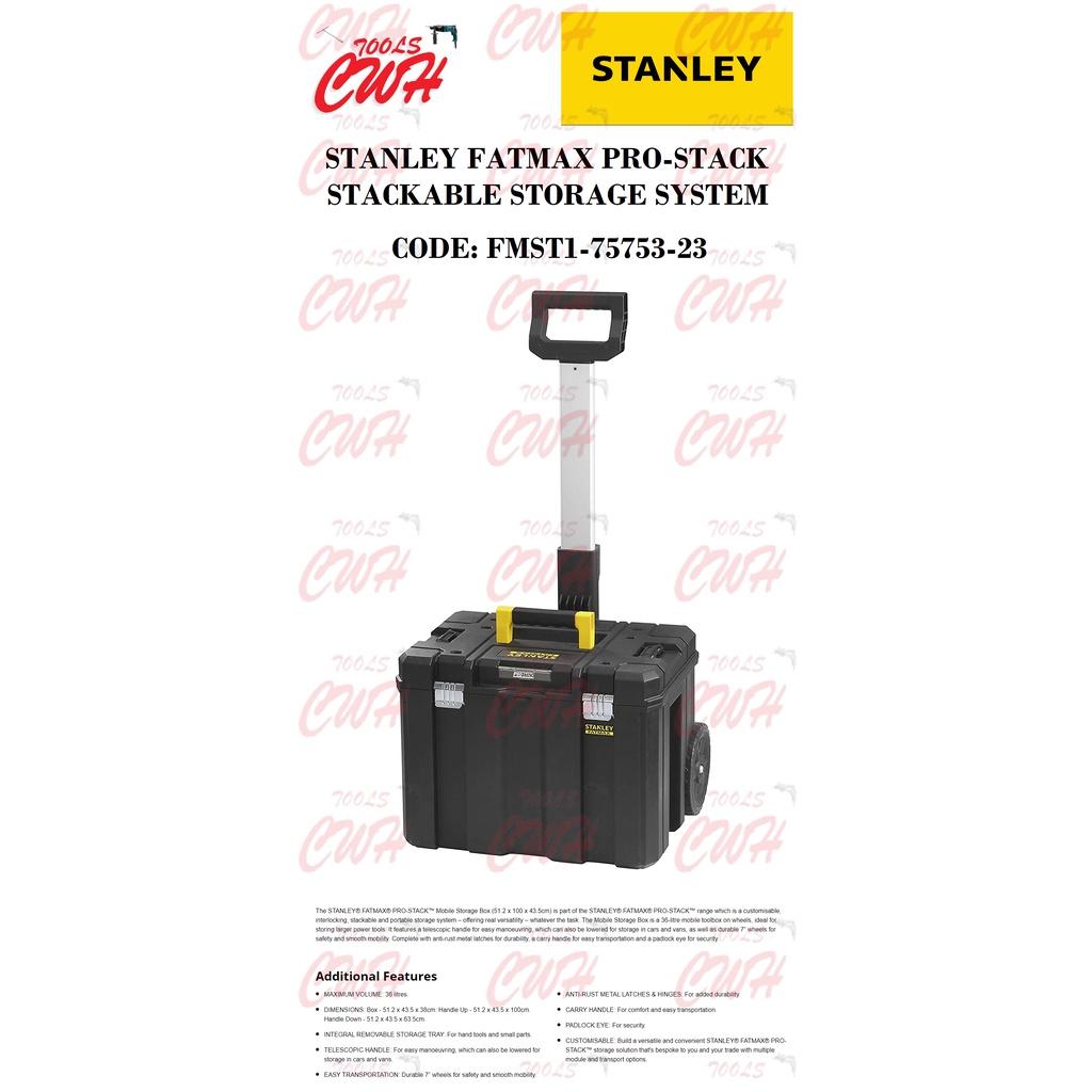 STANLEY FATMAX PRO-STACK TSTAK STACKABLE MOBILE TOOLBOX TOOL BOX CART ...