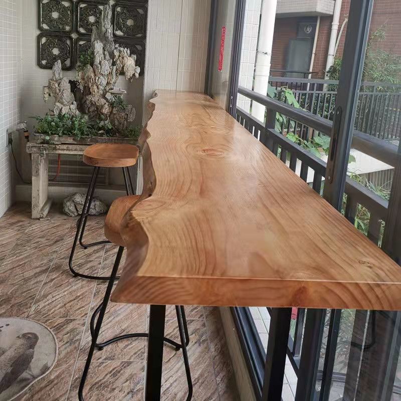 Iron high table and chair combination, solid wood household bar table ...