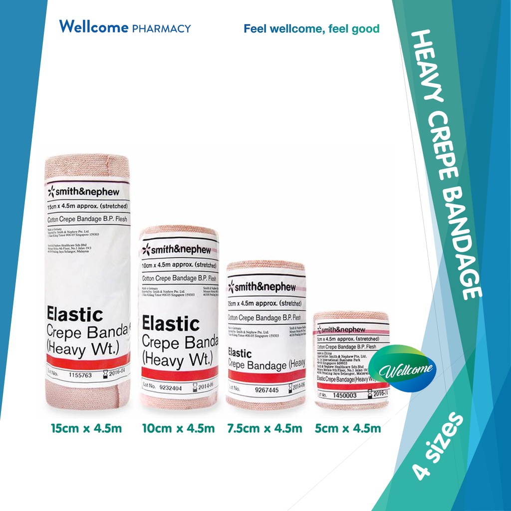 Smith & Nephew Elastic Cotton Crepe Bandage (Heavy) 4.5m - 4 sizes (5cm ...