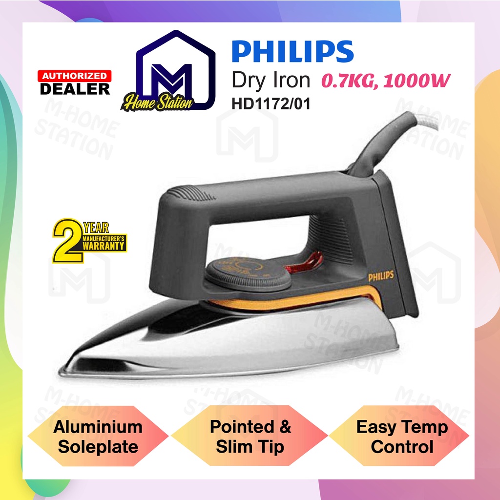 Philips Classic Dry Iron 1000W Aluminium Soleplate HD1172/01 HD1172 ...