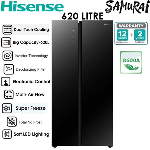 HISENSE SIDE BY SIDE INVERTER 620L RS688N4ABU (BLACK) /RS688N4AWU ...
