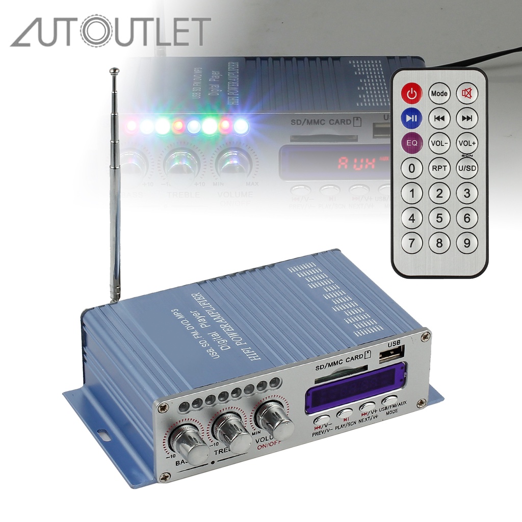 Mini HiFi Car Stereo Audio Amplifier 12V Two Channel Support USB SD FM ...