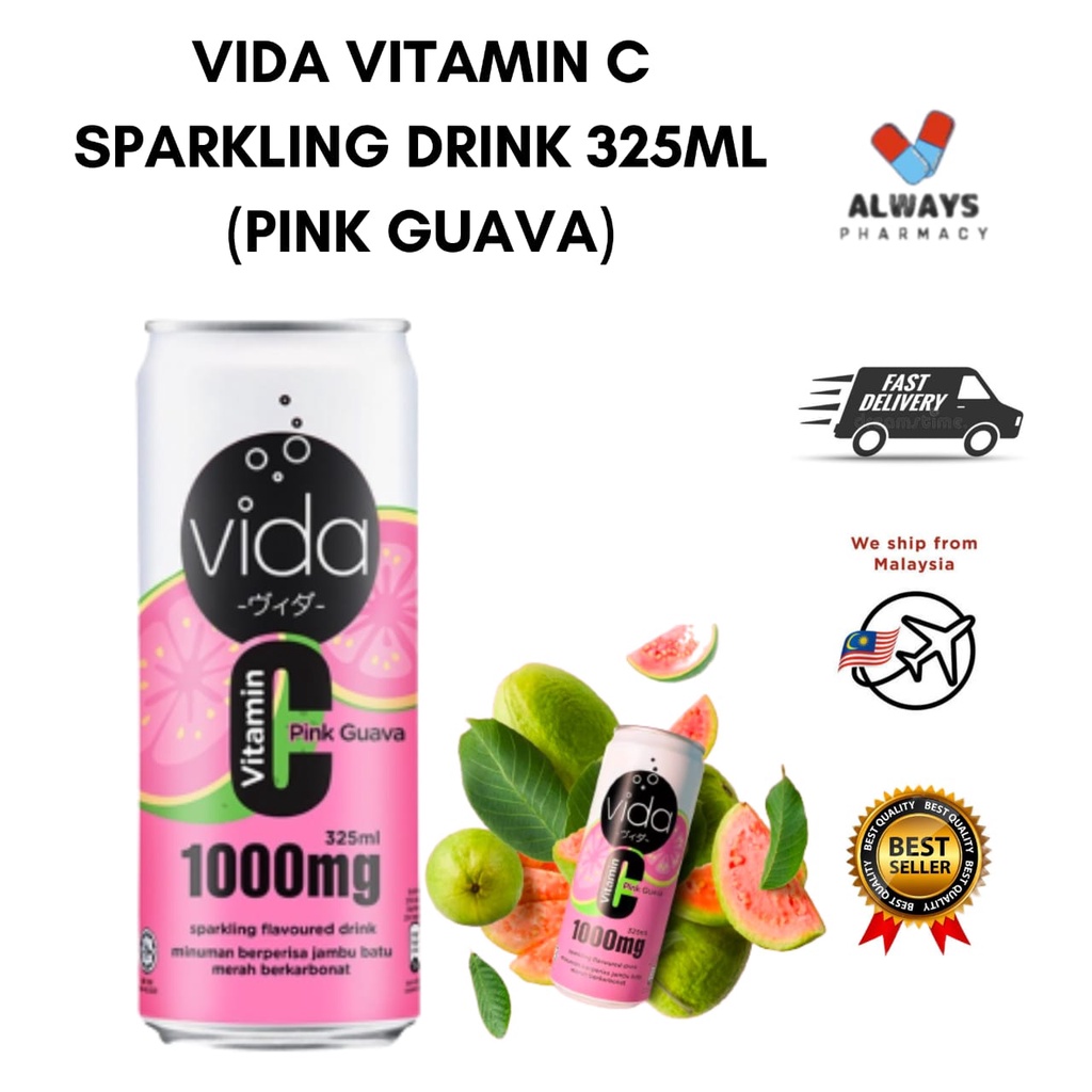 VIDA C VITAMIN C 1000MG SPARKLING DRINK 325ML (PINK GUAVA) | Shopee ...