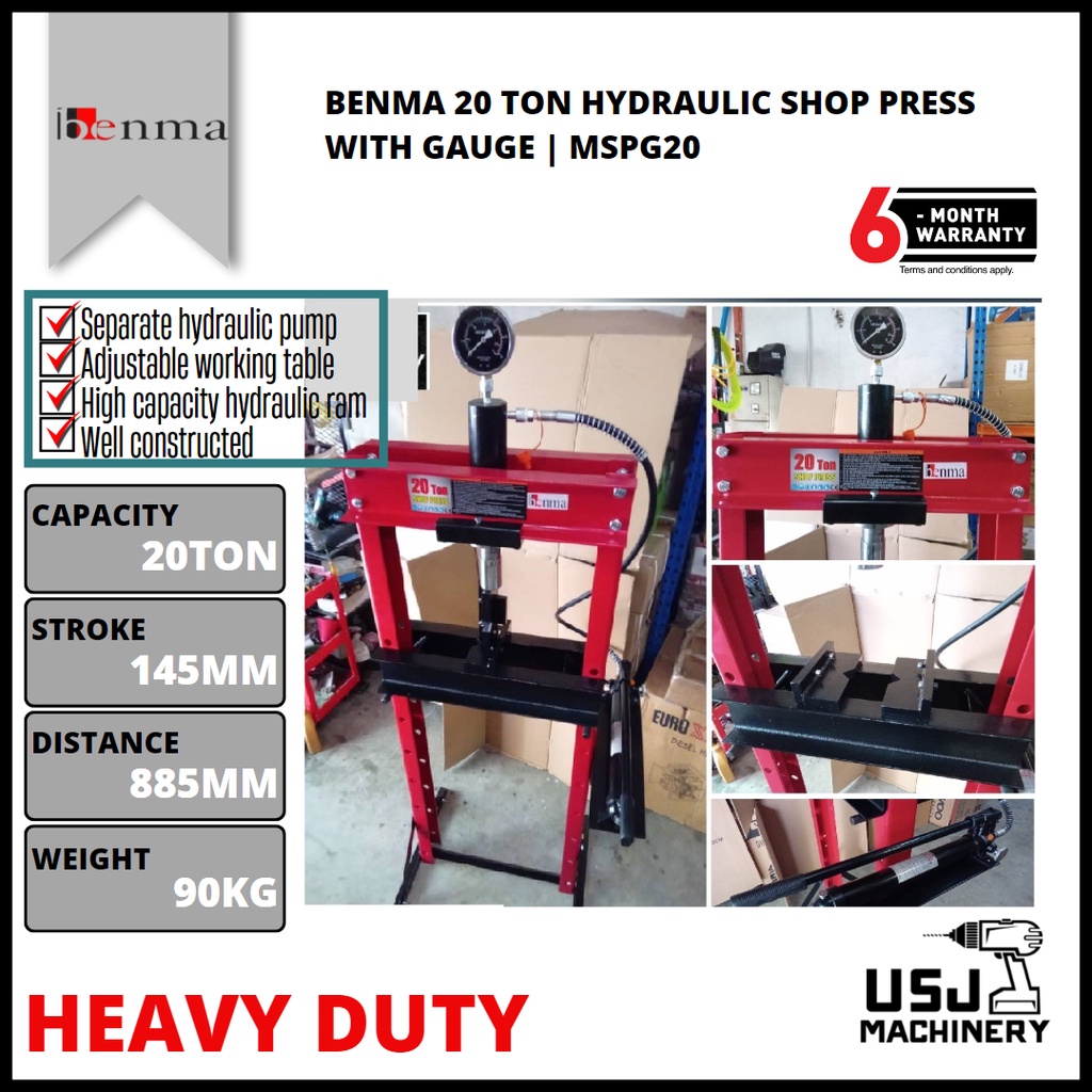 BENMA 20Ton Heavy Duty Hydraulic Shop Press with Gauge MSPG20 | 6 ...