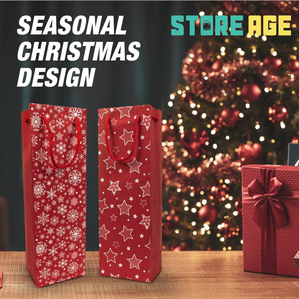 Store Age [20pcs] Christmas Festive Paper Bag, Gift Bag, Wine Bag ...
