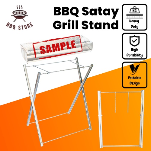 BBQ Store New Foldable Silver Steel Two Metal Branch BBQ & Satay Grill ...