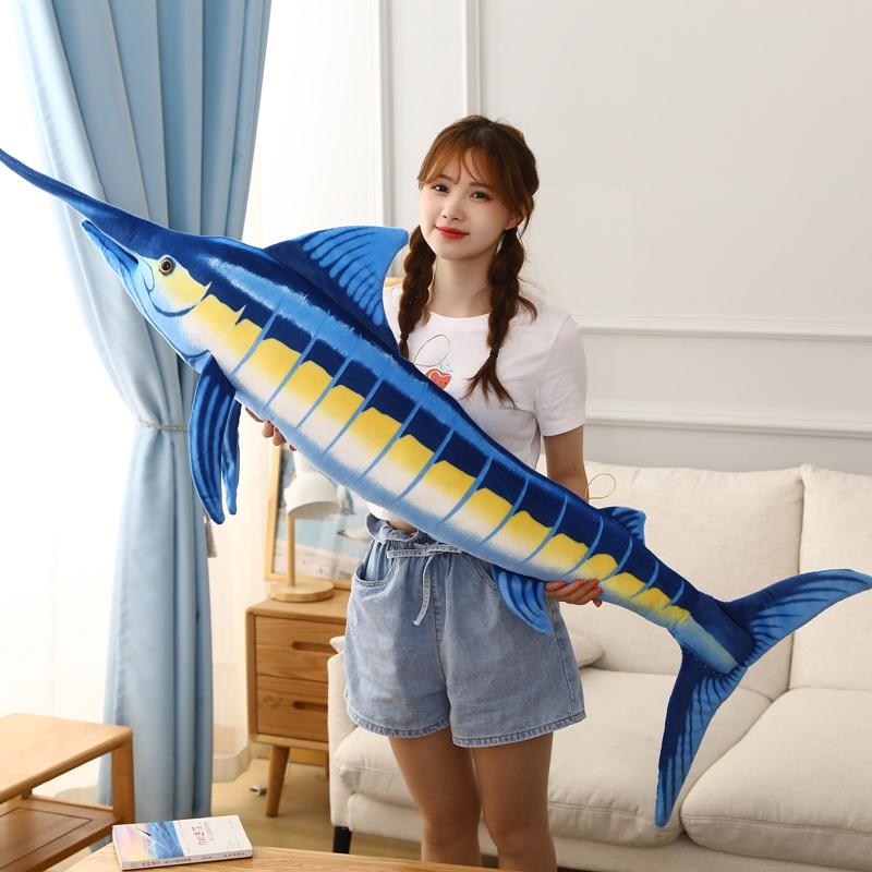 ★Jurassic★Simulation Blue Marlin Plush Toy Swordfish Pillow Doll Marine ...