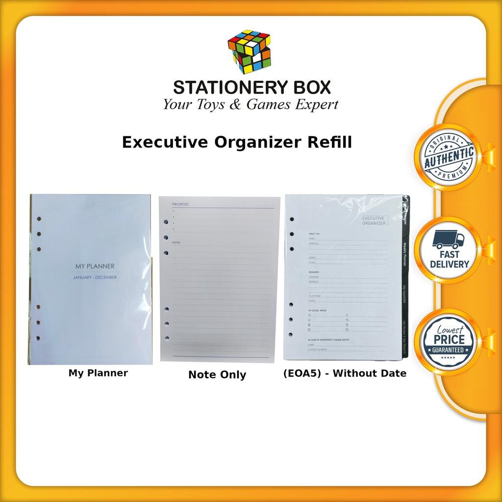 A5 Executive Organizer Refill | Loose Leaf 6 O Ring Refill with Black ...