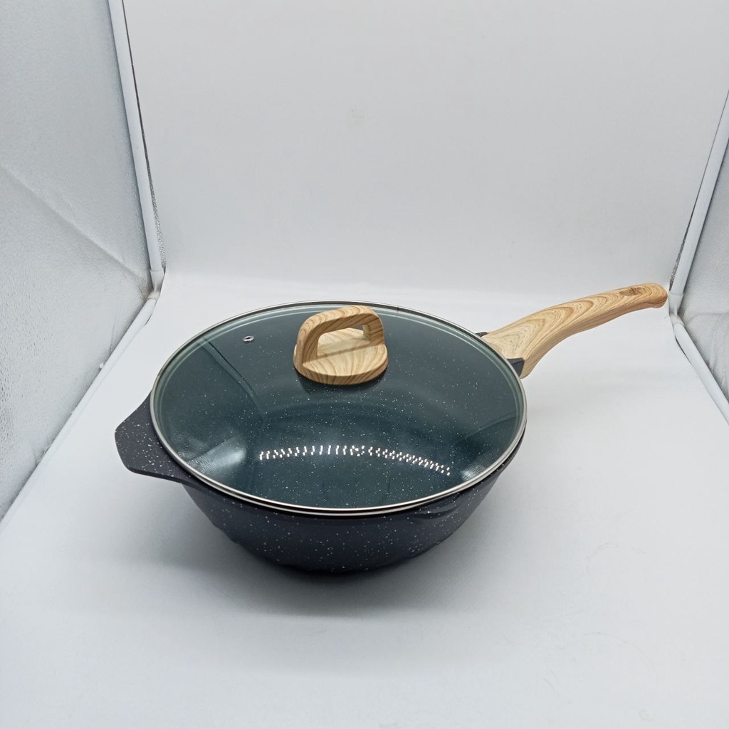 28/30CM NON-STICK DEEP FRY WOK WITH GLASS LID | Shopee Malaysia