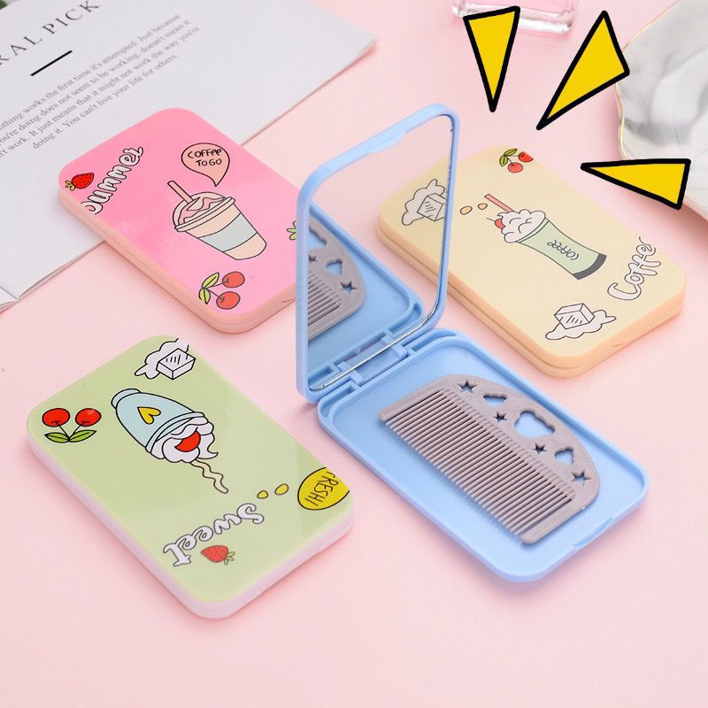 Folding MIRROR + CUTE CHARACTER MINI COMB | Shopee Malaysia