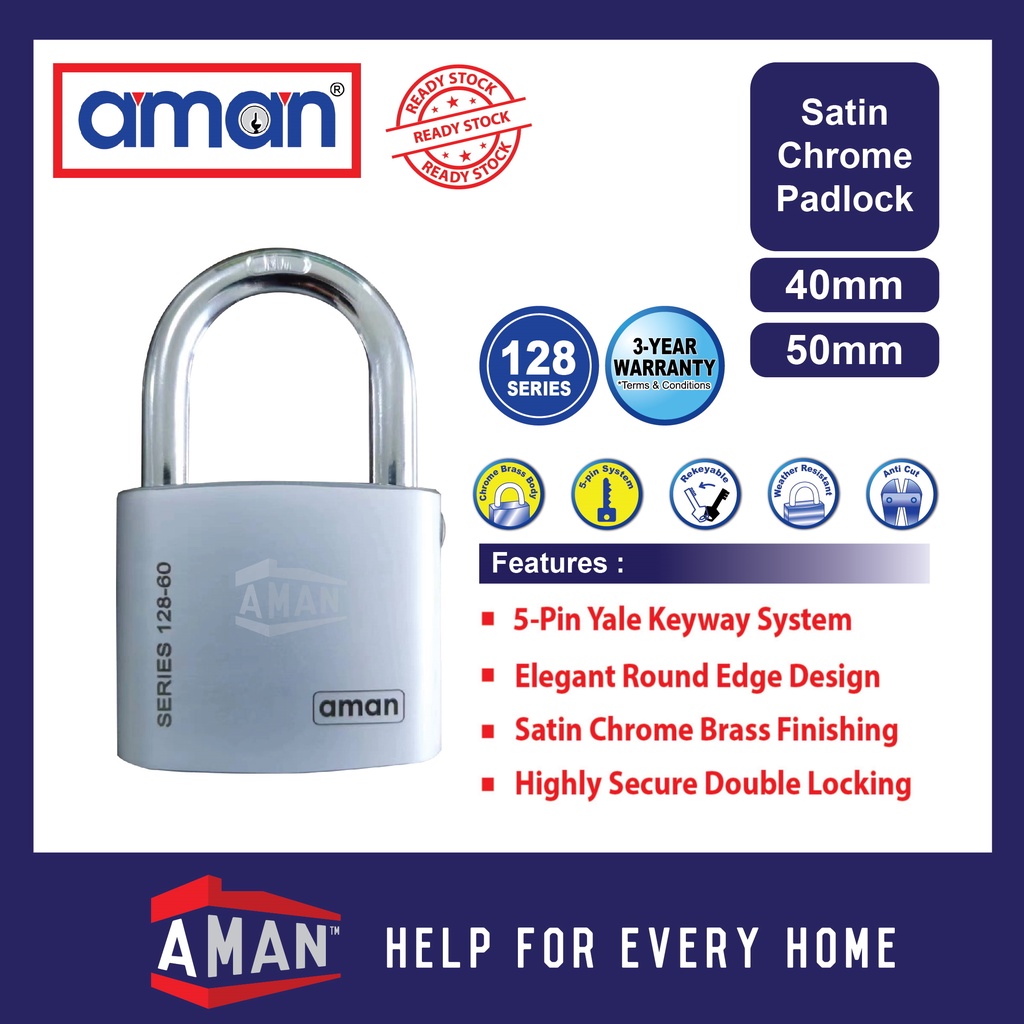 AMAN 40mm 50mm A128 Weather Resistant Anti Cut Satin Chrome Plated High ...