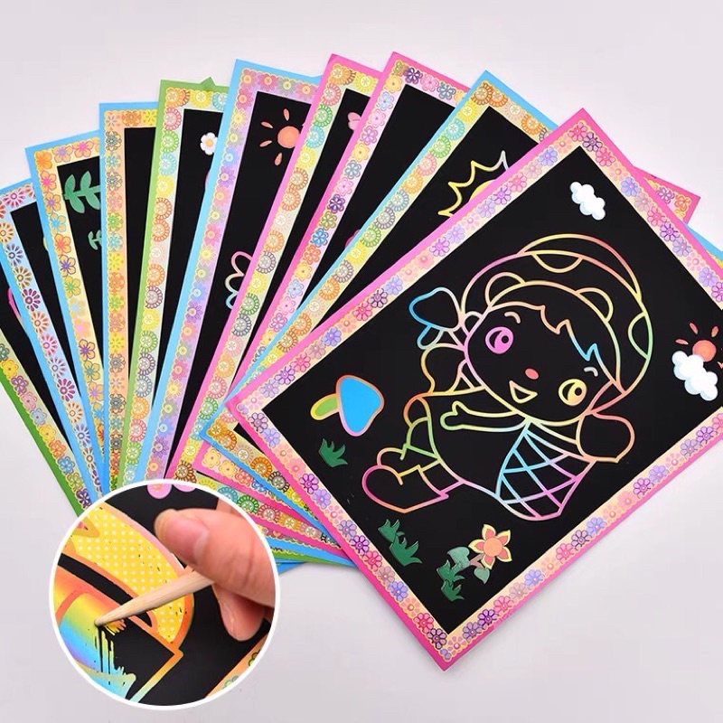 Kids DIY Rainbow Scratching Art Scraping Scratch Art Watercolour ...