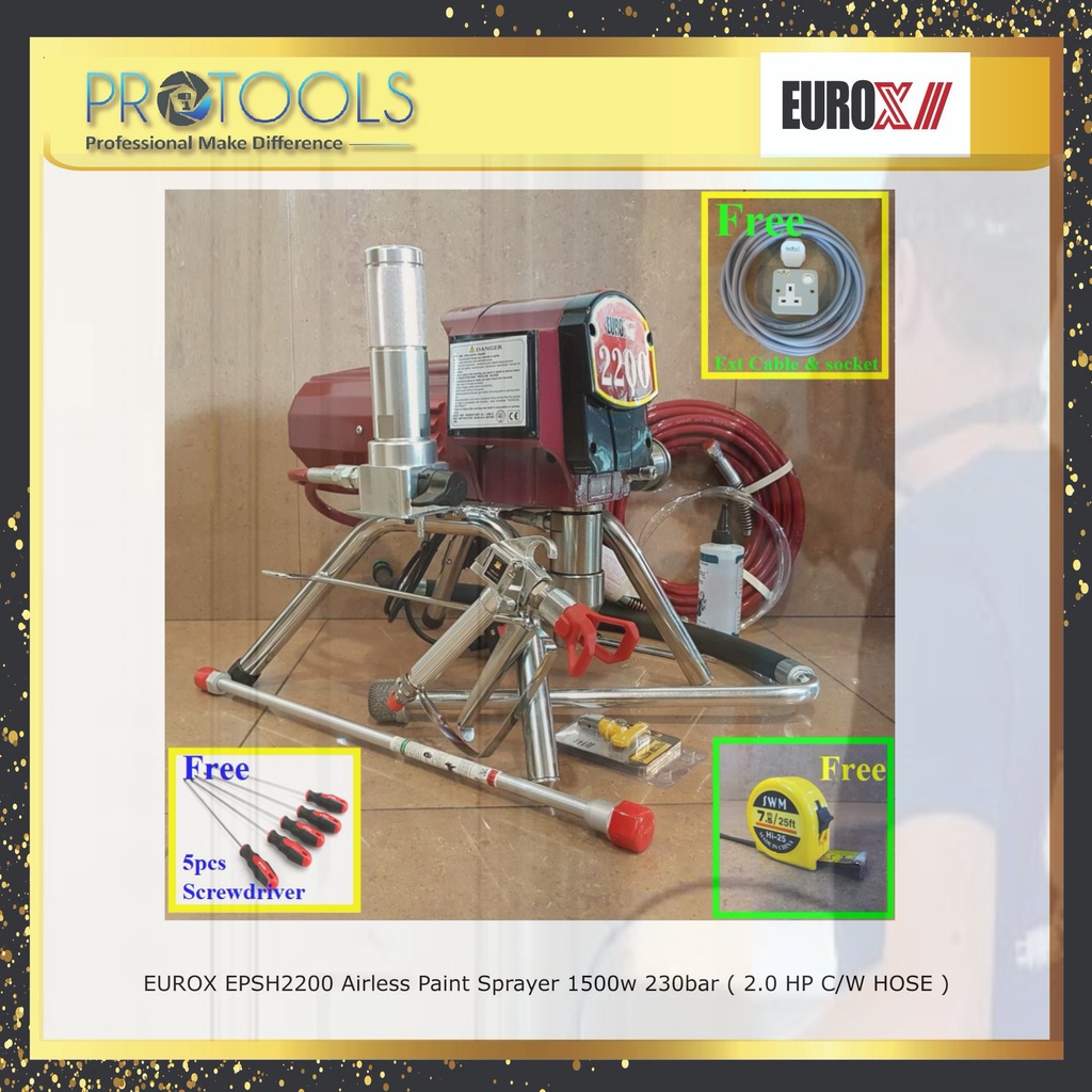 EUROX EPSH2200 Airless Paint Sprayer 1500w 230bar ( 2.0 HP C/W HOSE ) | Shopee Malaysia