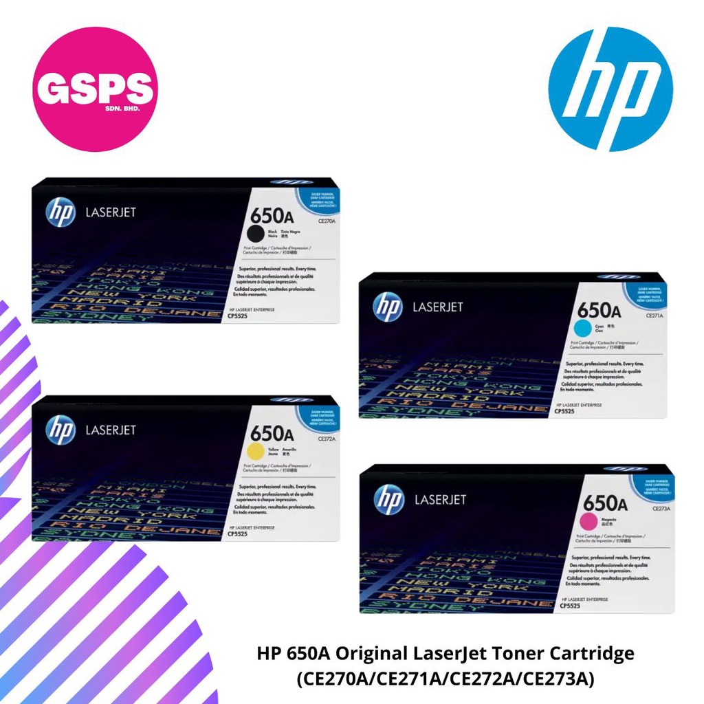 HP 650A Yellow, Cyan, Magenta, Black Original LaserJet Toner Cartridge (CE270A/CE271A/CE272A ...