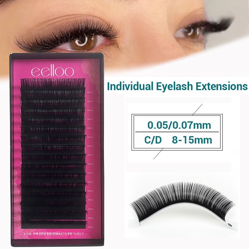 Eelloo 16Rows Individual Eyelash Extensions False Soft Lash Black ...