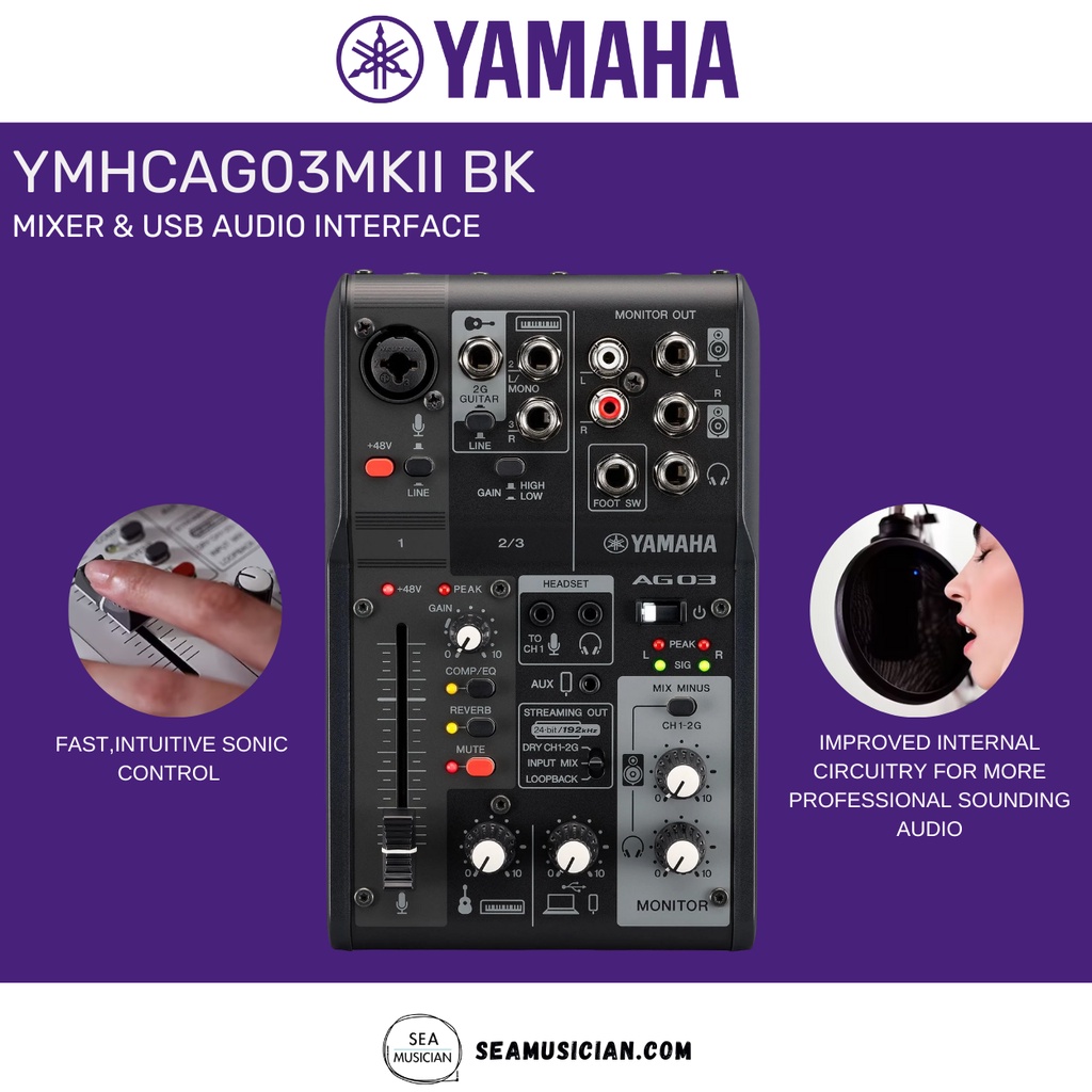 YAMAHA AG03MKII 3-CHANNEL MIXER & USB AUDIO INTERFACE BLACK | Shopee Malaysia