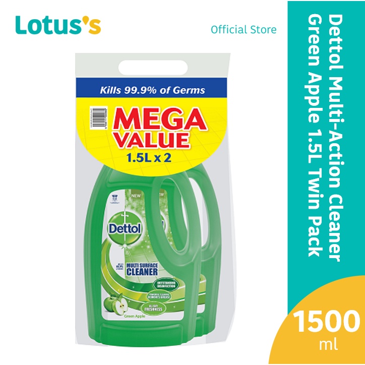 Dettol Multi-Action Cleaner Green Apple 1.5L Twin Pack | Shopee Malaysia