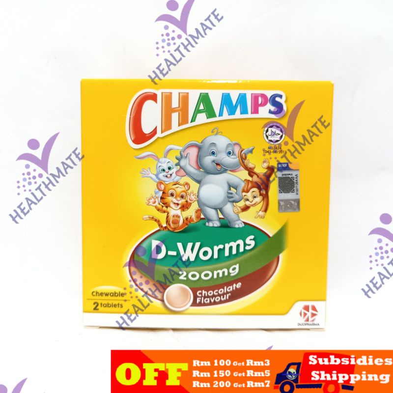 CHAMPS D-WORMS 200MG SUSPENSION (2 Chewable Tablets) | Shopee Malaysia