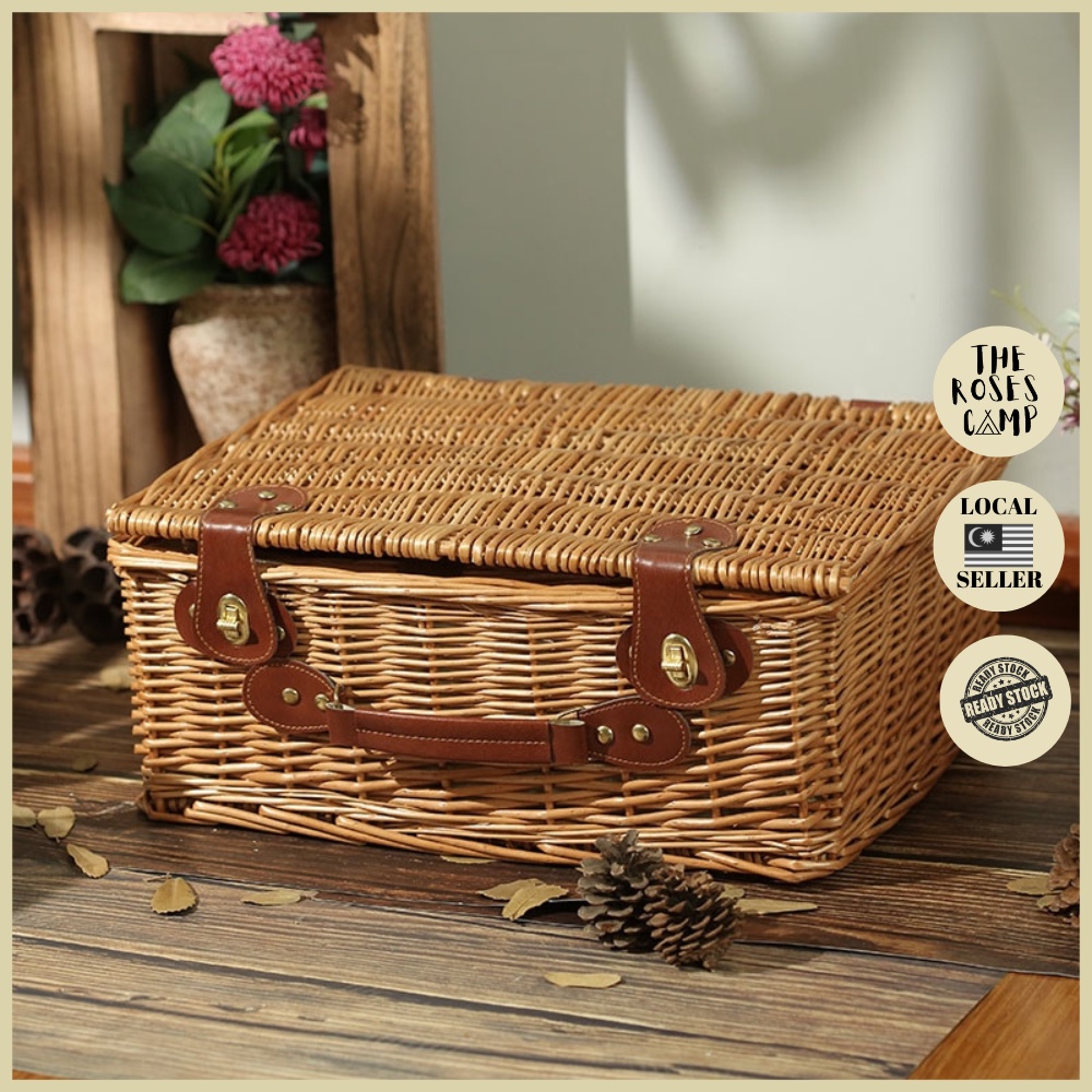 Rectangular Rattan Picnic Box Storage Basket | Shopee Malaysia
