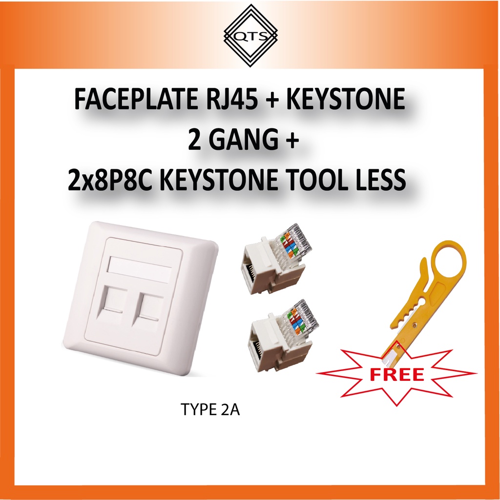 FACEPLATE 2 GANG 2 PORT KEYSTONE RJ45 RJ12 8P8C 6P6C 6P4C NETWORK LAN ...