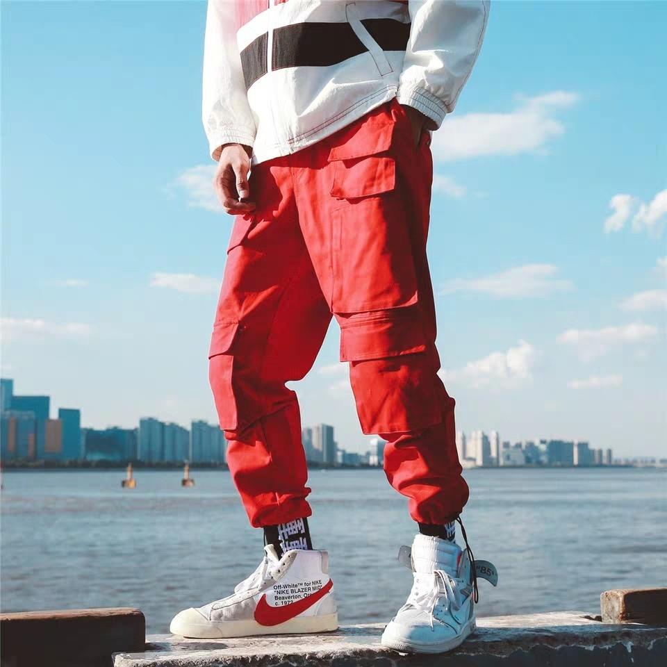 Readystock red long pants man swag hip hop many pockets | Shopee Malaysia