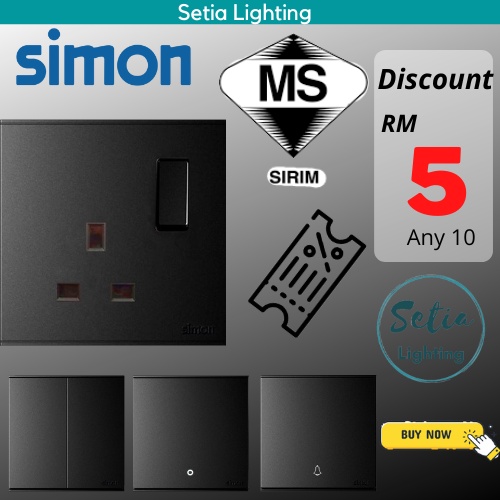 SIRIM Simon E6 Series Electric Wall Switch Socket Matt Black Modern ...