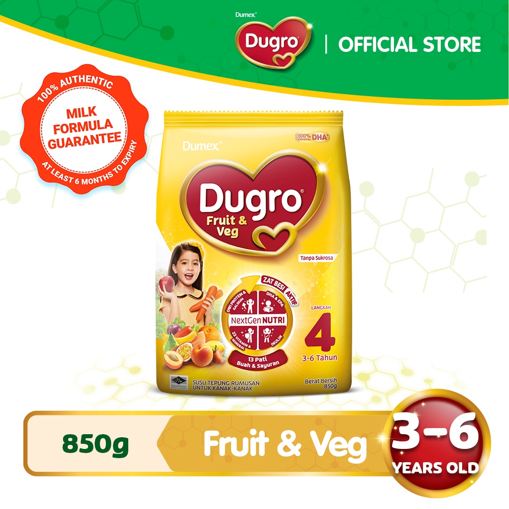 Dumex Dugro Step 4 Fruit & Veg Growing Up Milk Formula 3-6 years (850g ...
