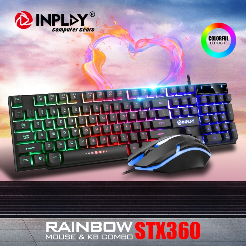 INPLAY STX360 Rainbow Backlit Gaming Keyboard and Mouse (USB) Computer ...