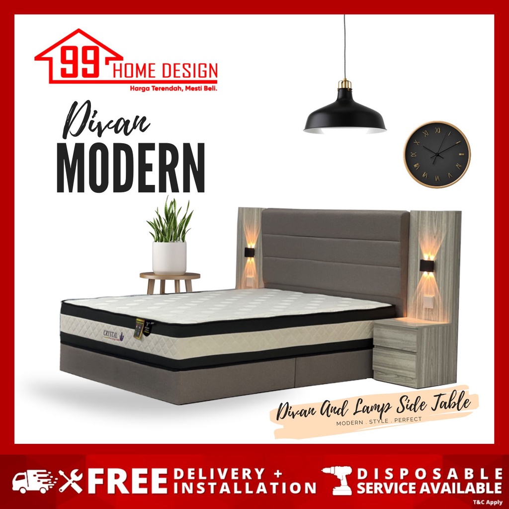READY STOCK 99 HOME : DIVAN QUEEN WITH MODERN TABLE LAMP (BD12+ST12 ...
