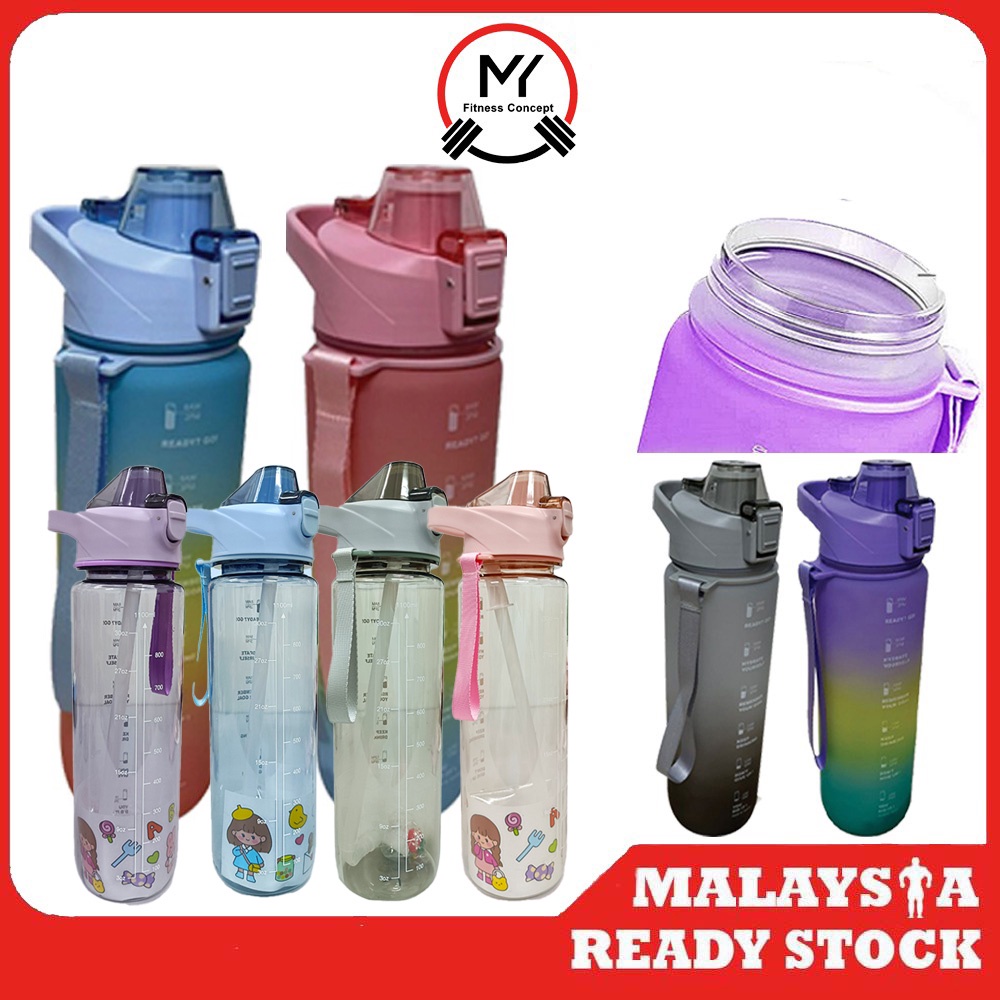 MY Fitness [1000ml] Botol Air Botol Minuman Dengan Straw Lanyard Mudah ...