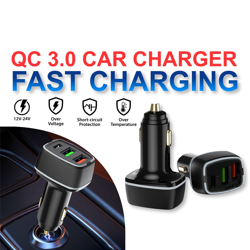 1PC QC 3.0 Fast Charger Dual USB Ports Type-C Port Android iPhone ...