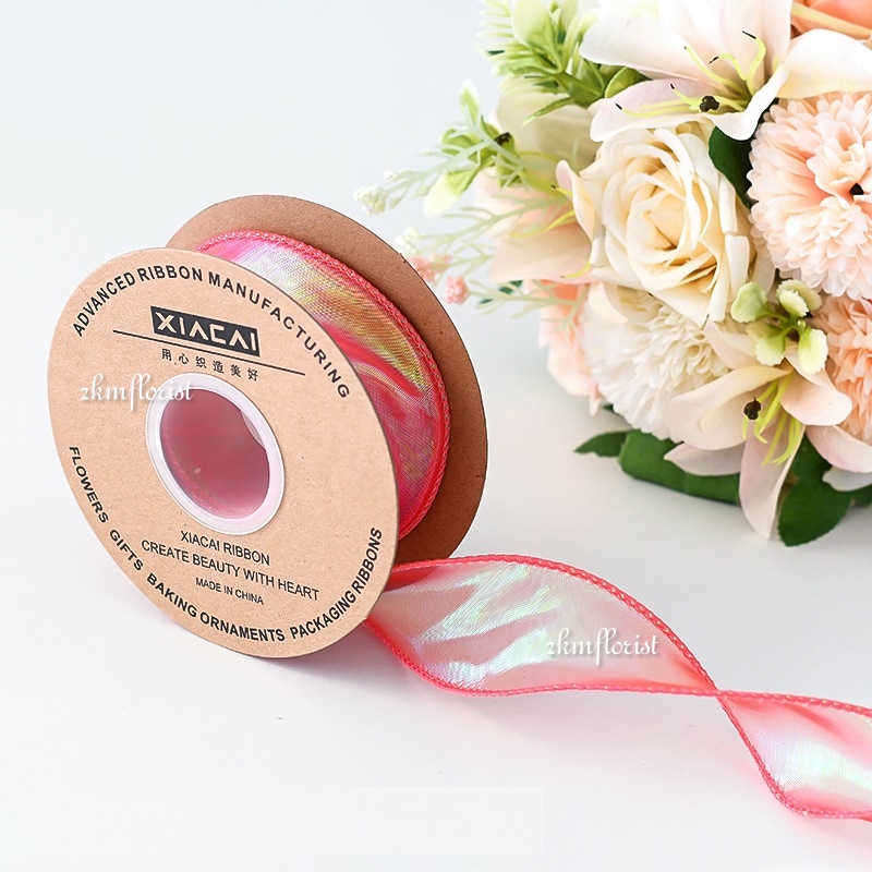 (9M) 4CM HOLOGRAM Ribbon Reben Riben Gift Satin Flower Bouquet Happy ...