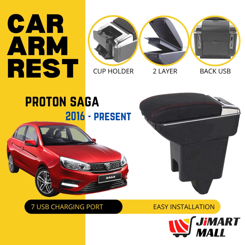 PROTON SAGA 2016 CAR ARMREST CUSTOMADE 2 LAYER USB Hand Arm Rest ...