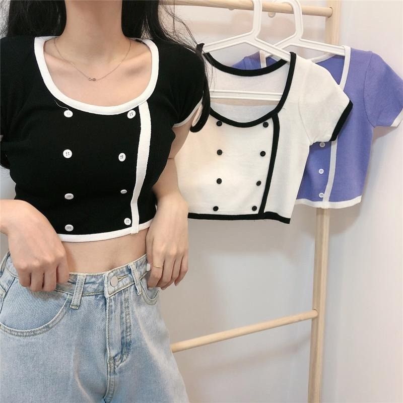 Korean CROP Clothes - JENNIE Button | Shopee Malaysia