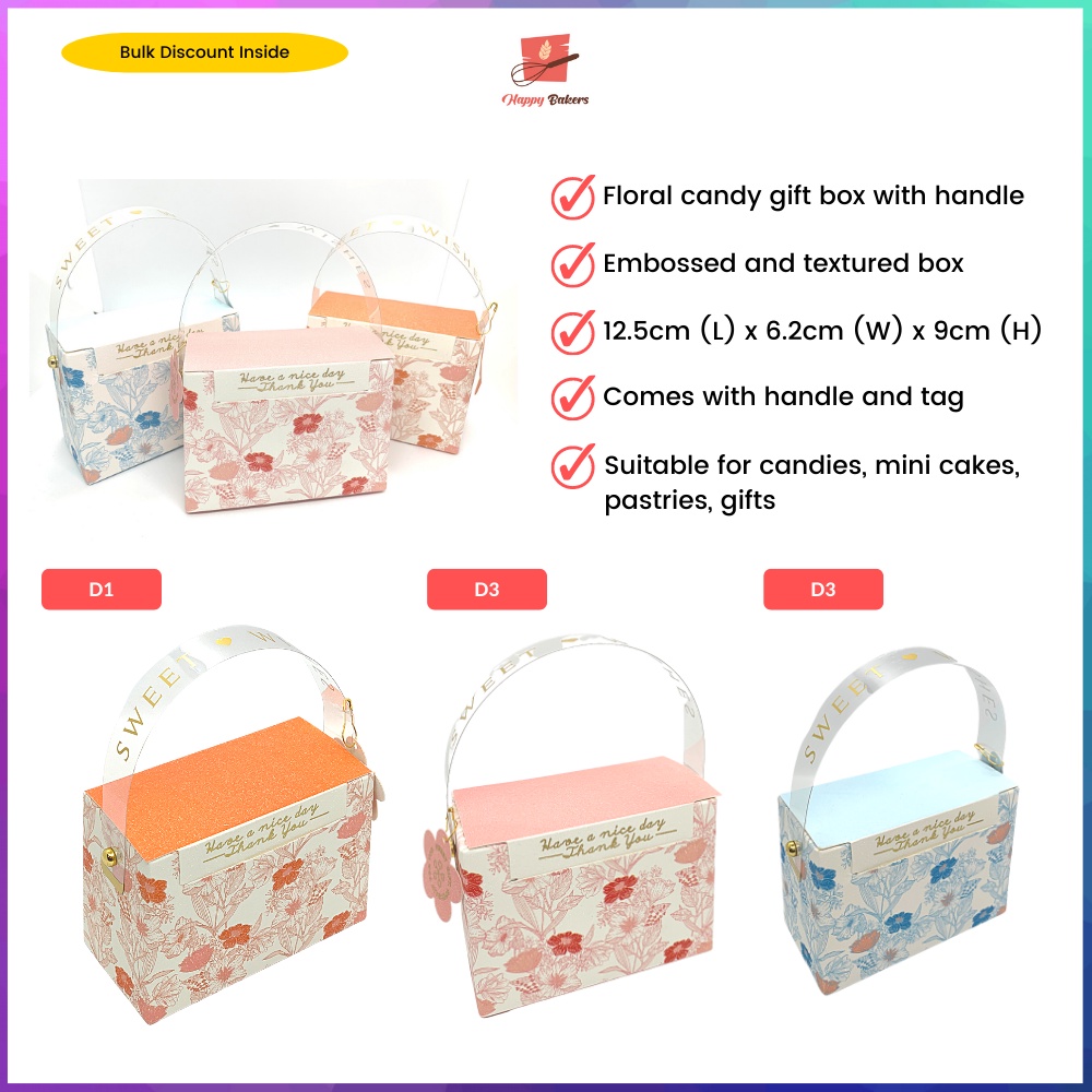 Floral Candy Gift Box With Handle Tag | For Door Gifts Presents Mini Cakes Candies Birthday ...