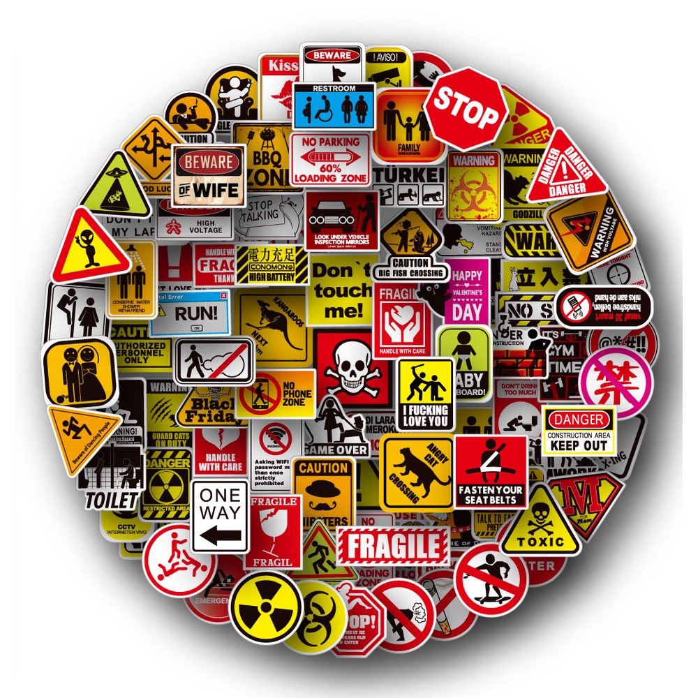 100/50PCS Warning Danger Banning Signs Reminder Stickers For Laptop ...