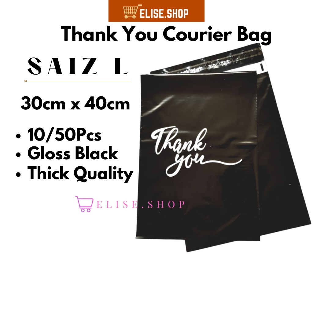 L Size Gloss Black Thank You Flyers Courier Bag Plastik Parcel Bag ...