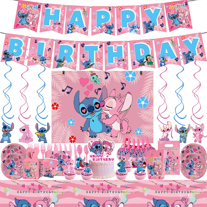 Jom Party Pink Stitch Decorations Happy Birthday Backdrop Banner ...