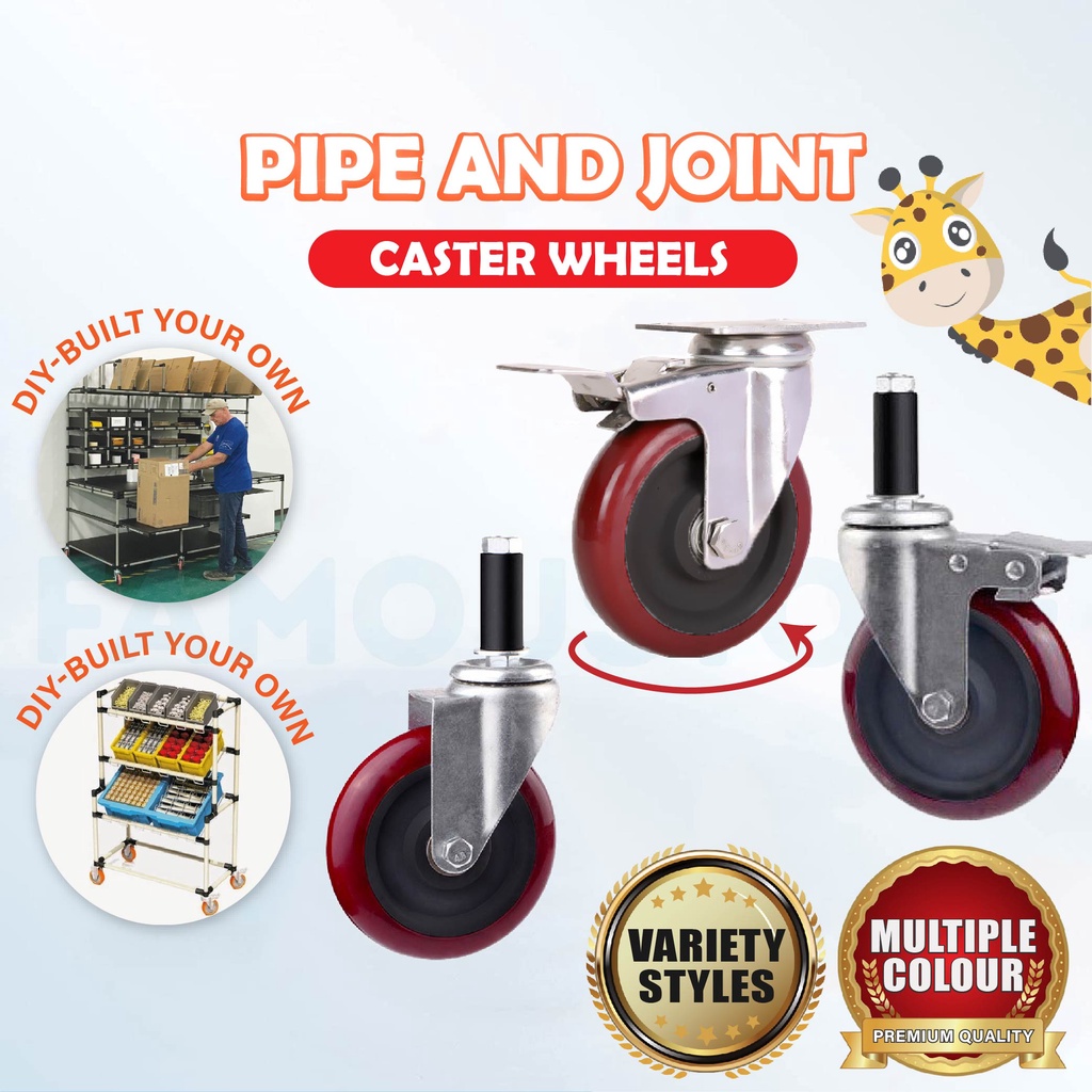 3"/4"/5" Heavy Duty Red TPU Swivel Brake Caster Roller Roda Trolley ...