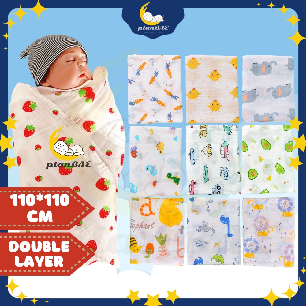 (110cm*110cm) Dual Layers Newborn Baby Muslin Swaddle Soft Blanket Kain ...