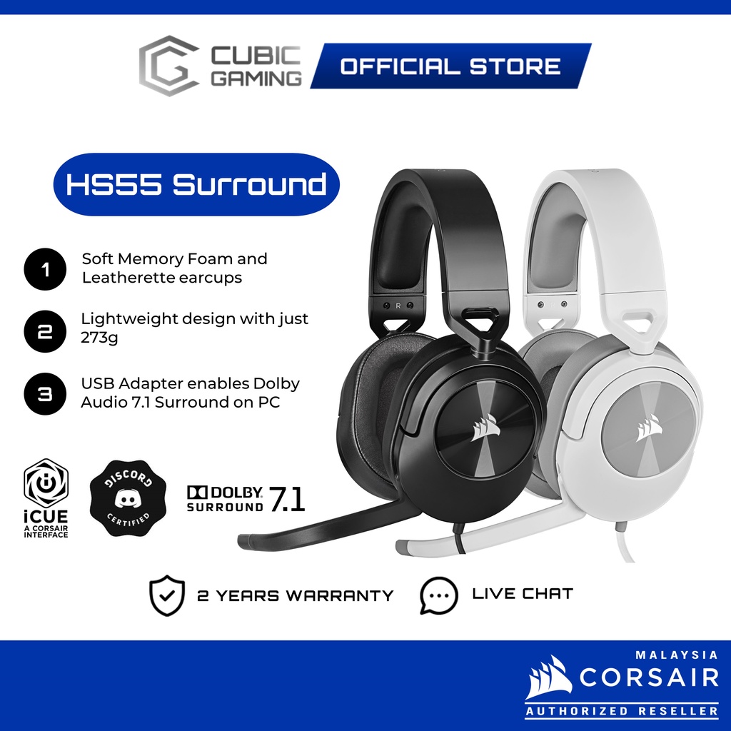 Corsair HS55 Stereo / HS55 Surround 3.5mm Analog / USB 7.1 Surround Adapter Wired/ Wieless ...