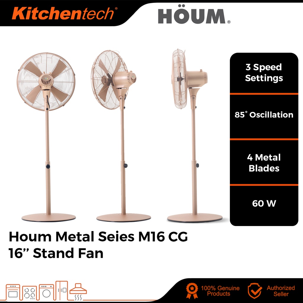 Houm M16 CG Metal Stand Fan 16 Inch 3 Speed Settings M-Series Champagne ...
